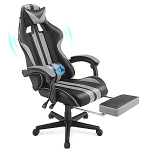 Ferghana Grey Gaming Chairs with Footrest,PC Gaming Chair,Computer Chair, E-Sports Chair,Ergonomic Office Chair with Adjustable Headrest and Lumbar Support(Grey)