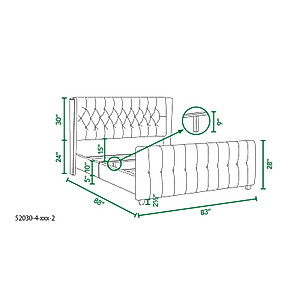 Jennifer Taylor Home David Collection Modern Upholstered King Size Size Bed Frame, Hand Tufted and Nailhead Trim, Dark Charcoal Grey