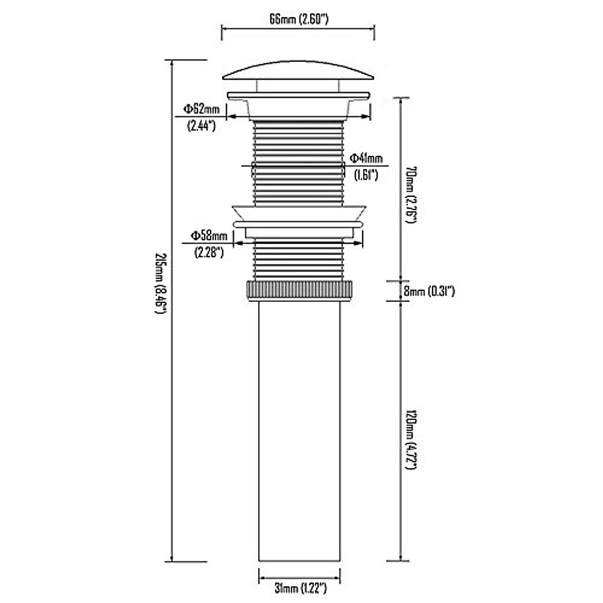 Beelee Bathroom Sink Drains Pop Up Drain with Overflow for Vanity Vessel Sinks Without Overflow, Antique Brass Finish,BLDW9440A
