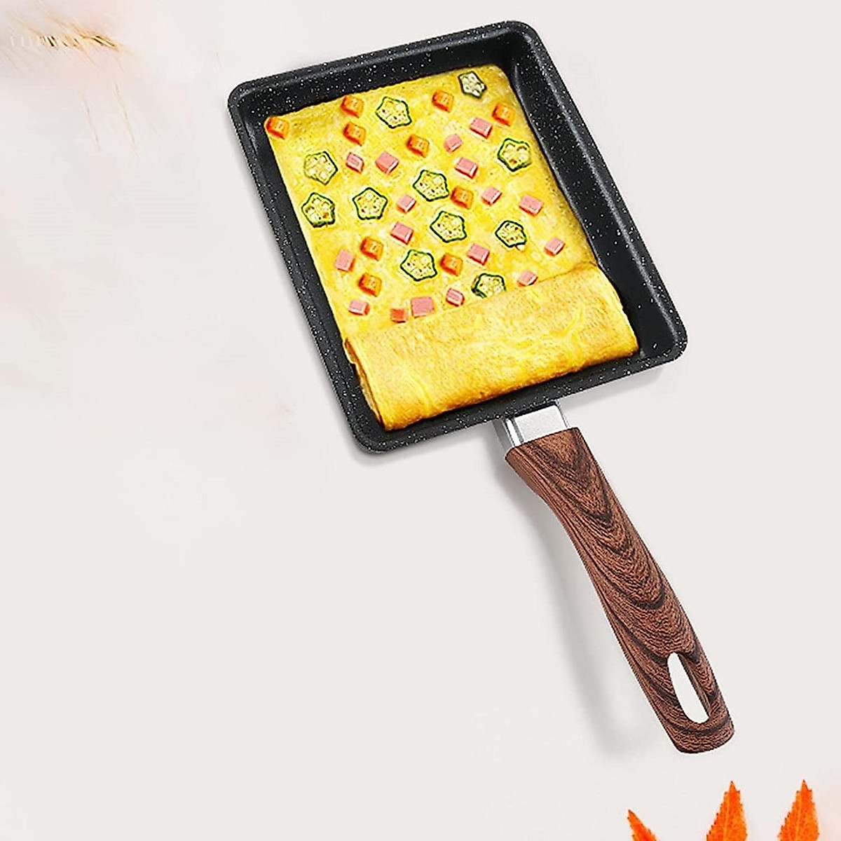 Sun Terriory Tamagoyaki Omelette Pan,Nonstick Cast Iron Egg Pan,Japanese Egg Pan,Rectangle Mini Frying Pan with Silicone Spatula & Brush,6.6×7.7inch,Black