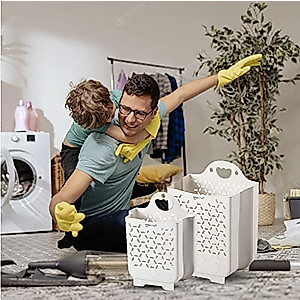 Foldable Plastic Laundry Baskets. Wall Hanging Storage Basket. Multi-function Storage Container Waterproof Durable for Bedroom and Bathroom (L, Beige)