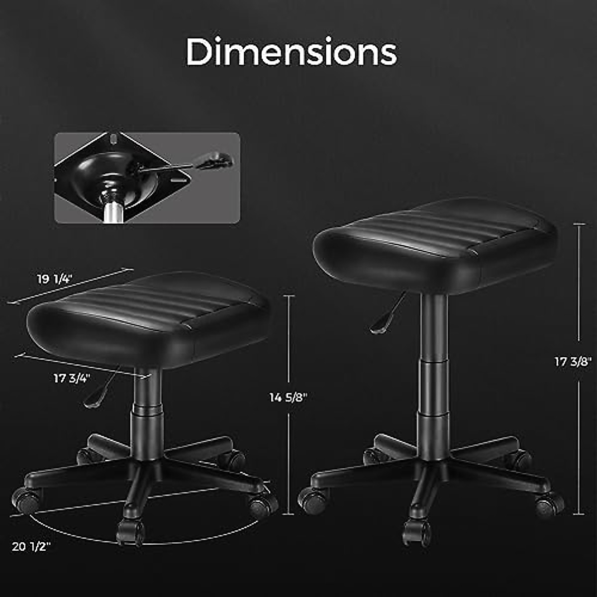 EUREKA ERGONOMIC Multi-Use Stool,Gaming Foot Stool,Height Adjustable Swivel Rolling Stool Chair W Wheels,Ottoman Footrest Simple Meeting Chair Video Game Stool for Gaming Home Office,Black