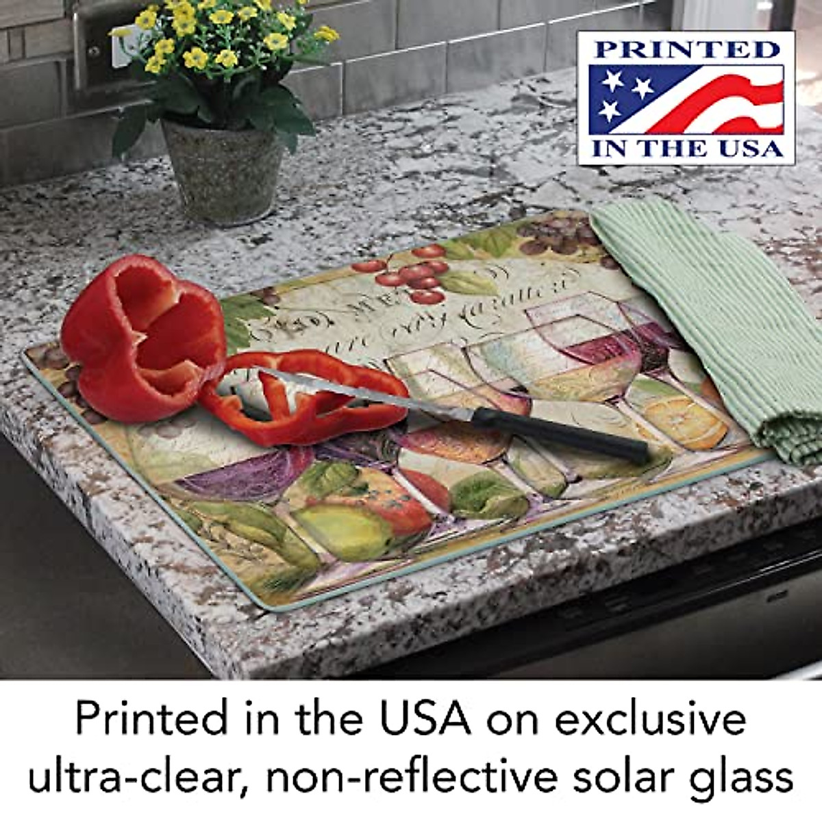 CounterArt Wine Country Decorative 3mm Heat Tolerant Tempered Glass Cutting Board 15" x 12" Made in the USA Dishwasher Safe