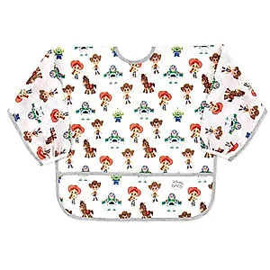 Bumkins Disney Sleeved Bib for Girl or Boy, Baby and Toddler for 6-24 Mos, Essential Must Have for Eating, Feeding, Baby Led Weaning Supplies, Long Sleeve Mess Saving Food Catcher, Toy Story