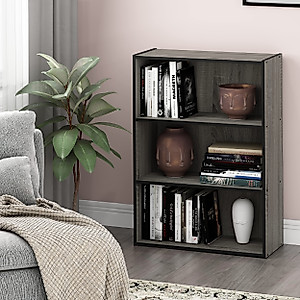 Furinno Pasir 3-Tier Open Shelf Bookcase, French Oak Grey