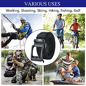 LionVII Men's Ratchet Belt, Casual Web Belt for Men with Click Buckle and Nylon Fabric Strap, Easy Adjustable Trim to Fit (Black)