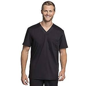 Cherokee Men's Tuckable V-Neck Scrub Top with Trio Blend Stretchable Fabric WW755AB, M, Black