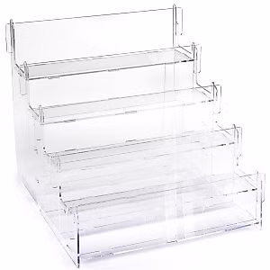Displays2go Tiered Acrylic Step Riser Display with Four Rectangular Platforms – Clear (KDSTRISER)