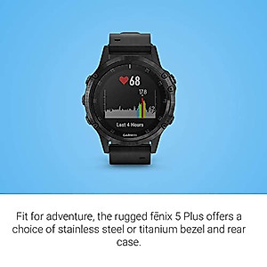 Garmin Fenix 5 Plus Premium Multisport GPS Smartwatch with Color TOPO Maps, Heart Rate Monitoring, Music and Garmin Pay with Black Band (Renewed)