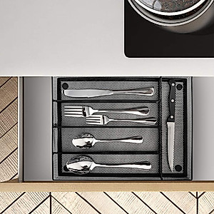 LIANYU 24-Piece Silverware Set with Steak Knives for 4, Plus Drawer Organizer, Stainless Steel Flatware Cutlery Set, Modern Eating Utensils Tableware Include Forks Sppons Knives, Dishwasher Safe