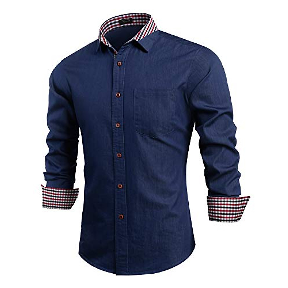 COOFANDY Men's Casual Slim Fit Button Down Closure Long Sleeve Dress Shirt, 02-dark Blue, Medium