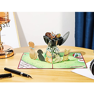 Liif King Of Grill Fathers Day Card, 3D Funny Fathers Day Pop Up Card, Funny Birthday Card For Dad, Men, Husband, Chef, Him, Grandfather, Dog Dad | With Message Note & Envelop (King Of Grill)