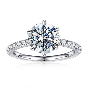 MOOSEA 1.5ct Round Cut Moissanite Solitaire Ring for Women, D Color VVS1 Clarity Simulated Diamond Rings 14K White Gold Vermeil Solid Moissanite Anniversary Ring for Women Jewelry Gifts