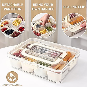 SNEKZ 𝟮 𝗣𝗮𝗰𝗸 Divided Serving Tray with Lid and Handle, 8 Compartments Portable Snackle Box Container for Fruit, Veggies,Clear Snack Containers for Kids and Adult, Perfect for Travel, Picnic