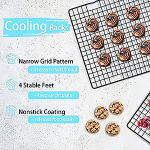 Tebery 4 Pack Black Heavy-Duty Wire Cooking Rack Baking Racks, Nonstick Baking & Cooling Grid for Roasting, Cooking, Grilling, Drying - 16" x 10"