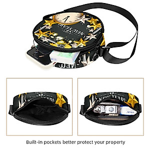 Christmas Golden White Stars Box Clock Patten Crossbody Bag for Women Circle Purse Shoulder Handbag Wallet Crossbody Purse Bag