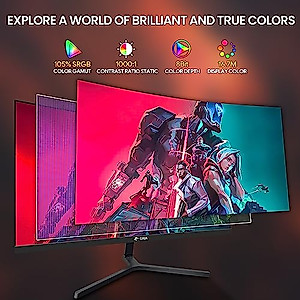 CRUA 24Inch Curved Gaming Monitor, 144hz/165hz FHD 1080p Computer Monitor, 99% sRGB Professional Curved Monitors, Support AMD FreeSync, Wall Mountable Installs(HDMI, DP)-Black