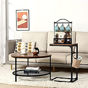 Round Coffee Table, 2-Tier Nesting Coffee Tables Living Room, Patio Sofa Table, Accent Table Furniture for Living Room (Brown)