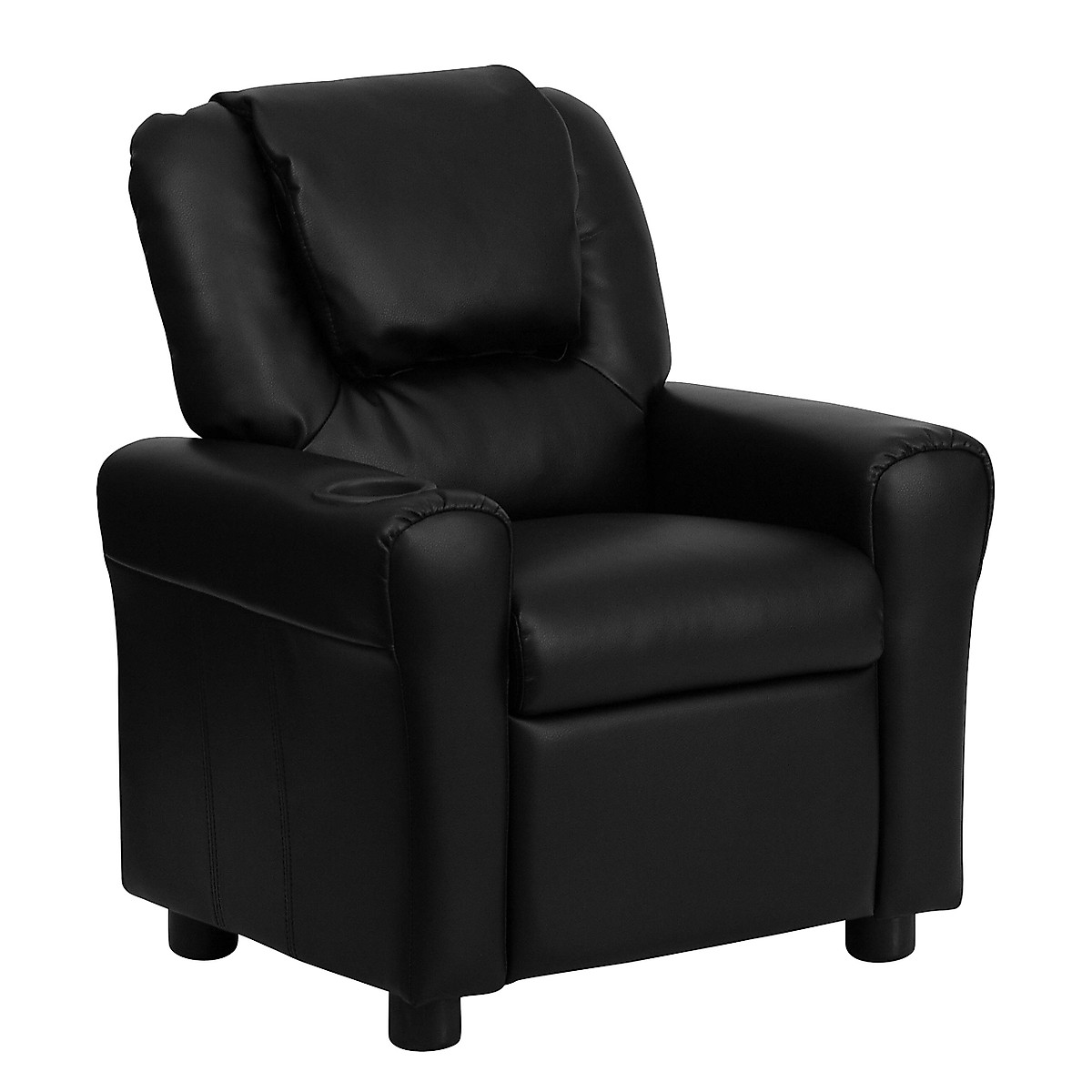HBCY Creations Kid's Recliner - Black Faux Leather Upholstery - Integrated Cupholder - Padded Headrest - Safety Recline Feature