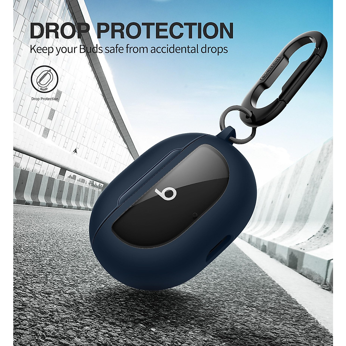 SURITCH Protective Case for Beats Studio Buds 2021, Studio Buds+ Plus 2023 Case Cover with Carabiner Keychain, Skin-friendly TPU Shockproof Protector for Earbuds Charging Case Accessories, Navy Blue