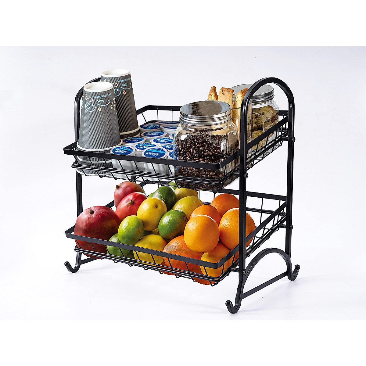 Giftburg Stackable Can Rack Organizer, Angle 2-Tier Tray Display Stand, Fruit Basket Stand, Potato Chip Rack, Multifunctional Can Dipsenser for Storing Canned Snacks Drinks and more, Black