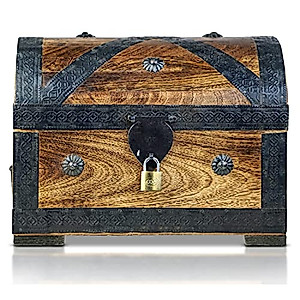 Brynnberg | Pirate Wooden Treasure Chest Box - Pirat M 9.5''x6.3''x5.3'' - Durable Wooden Treasure Chest with Lock - Decorative Wood Storage Box - Vintage Wood Chest