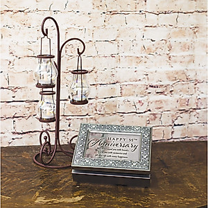 Cottage Garden Happy 55th Anniversary Brushed Pewter Finish Jeweled Music Box Plays Wonderful World
