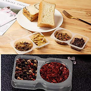 5PCS Double Compartment Condiment Containers with Lids, Portable Reusable Sauce Container,2 Compartment Snack Containers for Condiments or Dips, 2024 New Disposable 2 Compartment Snack Containers