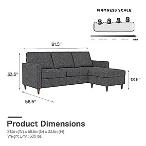 DHP Liah Reversible Sectional Sofa with Pocket Spring Cushions, Dark Gray