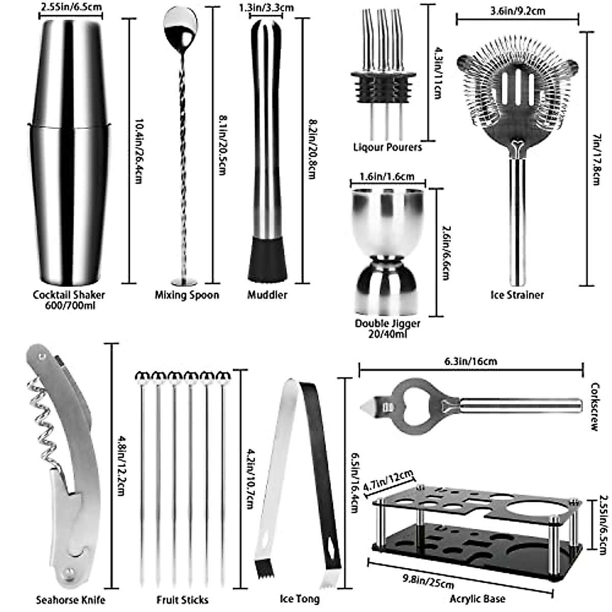 Cocktail Shaker Set, Cocktail Shaker, 𝟮𝟬𝟮𝟯 𝗡𝗲𝘄 20 PCS Bar Set Cocktail Shaker Set, Bartender Kit, Cocktail Set, Bar Tools Bartender Tool Kit,Cocktail Maker Machine with Shaker Set Bartender Kit