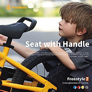 Royalbaby Freestyle 7 Kids Bike 18 Inch Wheel Dual Handbrakes Bicycle Beginners Boys Girls Ages 5-8 Years, Kickstand and Water Bottle Included, Yellow