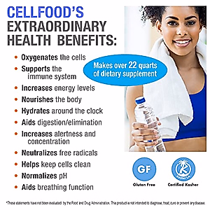 Cellfood Liquid Concentrate, 1 fl oz - Oxygen + Nutrient Supplement - Supports Immune System, Energy, Endurance, Hydration & Overall Health - Gluten Free, Cert. Kosher - Makes Over 22 Quarts