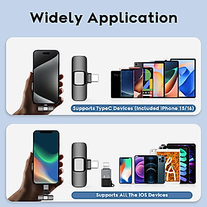 USB C Mini Wireless Lavalier Microphone for iPhone 15 16, iOS and Android Devices - Noise Reduction Lapel Mic for Recording, Clip on Mic, Omni Lav Mic for Video Recording, Tiktok, Youtube, Vlog