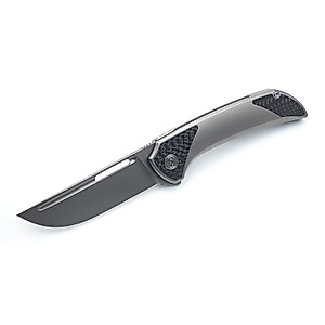 Miguron Knives M Eriko Flipper Folding Knife 3.5" M390 Blade Titanium Handle Carbon Fiber Inlay Pocket Knife MGR-610BK