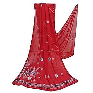 Peegli Indian Sarong Wrap Red Vintage Textile Georgette DIY Fabric Traditional Embroidered Cloth