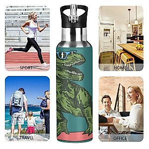 senya Water Bottle Handle Straw Lid Skateboard Dinosaur Vacuum Insulated Stainless Steel Thermos Water Bottle Leak Proof Sports Coffee Maker Cup