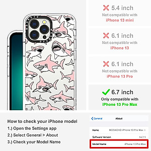 MOSNOVO Case for iPhone 13 Pro Max, [Buffertech 6.6ft Military-Grade Drop Protection] [Anti Peel Off Tech] Clear TPU Bumper Phone Case Cover Design - Pink Sharks