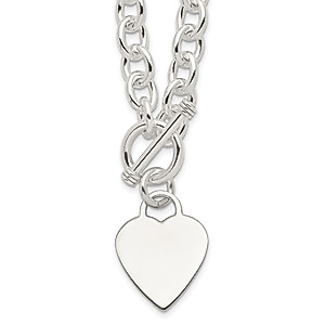 IceCarats 925 Sterling Silver Engraveable Heart Love Link Chain Necklace Toggle Clasp