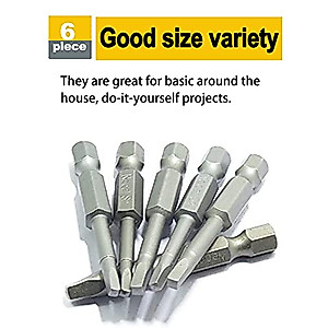 Rocaris 6 pcs 1/4 Inch Hex Shank Long Magnetic Square Head Screwdriver Bits Set Power Tools SQ1, SQ2, SQ2.7, SQ3, SQ4, SQ5 For Poket Hole Jig- 2 inch Length