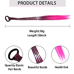 12 Pieces Colored Braids Hair Extensions with Rubber Bands Rainbow Braided Synthetic Hairpieces Ponytail Hair Accessories for Women Kids Girls Party Highlights Cosplay Dress Up