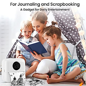 ZERNBER X5 Mini Printer Sticker Printer, Portable Inkless Black and White Thermal Bluetooth Sticker Printer for Pictures, Notes, Kids DIY Gifts (Free 10 Rolls of Printing Paper) White…