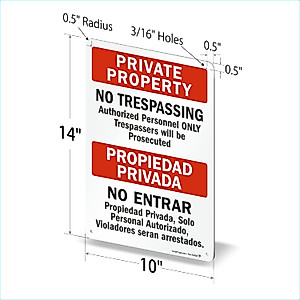 SmartSign "Private Property - No Trespassing" Bilingual Sign | 10" x 14" Aluminum