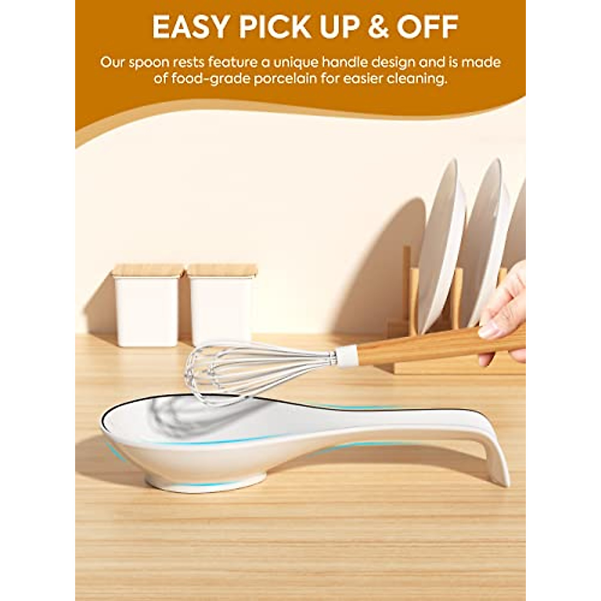 NJCharms Ceramic Spoon Rest for Stove Top, Porcelain Spoon Holder, Large Utensil Rest for Kitchen Counter, Spoon Rest for Spoon, Ladle, Spatula, Modern Farmhouse Kitchen Decor, 1 Pc