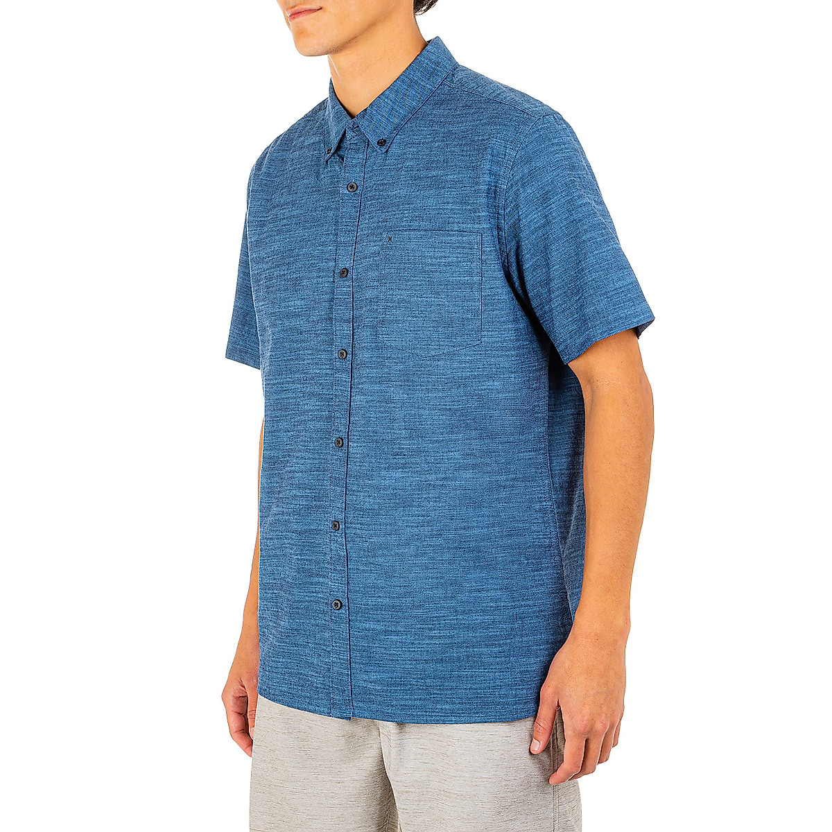 Hurley mens One and Only Textured Short Sleeve Up Button Down Shirt, Obsidian, X-Large US