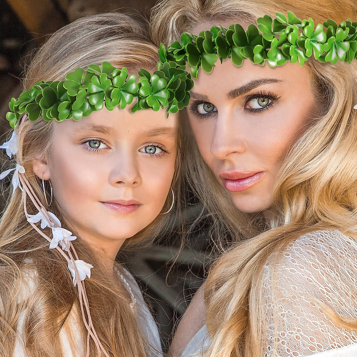 2 Pieces St. Patrick's Day Irish Shamrock Headbands Flower Crown Clover Headband St. Patrick's Day Accessories Green Garland Clover Garland Party Accessories Fairy Accessories for Women Men and Girls