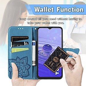 Ranyi for Lively Jitterbug Smart4 Case, Jitterbug Smart 4 Case, Butterfly Pattern Magnetic Wallet Case with Credit Card Holder Kickstand Flip Folio Leather Wallet Case for Jitterbug Smart4 -blue
