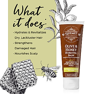 Qhemet Biologics Olive & Honey Hydrating Balm - Moisturizing Hair Balm for Smooth, Soft, Supple Hair - Leave In for Long-Lasting Hydration - Combats Dryness Instantly (4 oz)