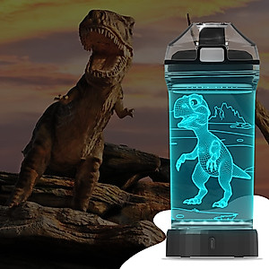 YuanDian Dinosaur Gifts, Light Up Boy Water Bottle with 3D Dino T Rex Design- 14 OZ Tritan BPA Free Eco-Friendly - Cool Drinking Cups Gift for School Kids Boy Girl Child Dinosauria Lovers