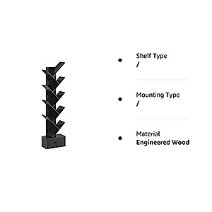 Rolanstar Bookshelf with Drawer,9 Shelf Tree Bookshelf,Retro Bookcase,Wooden Storage Rack for CDs/Movies/Books, Utility Organizer Shelves for Bedroom, Living Room, Home Office