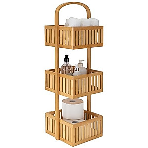 Organize It All 3 Tier Bamboo Stationary Caddy | Bathroom Organization | Multipurpose Storage Shelf Baskets | Eco-Friendly | Easy to Assemble